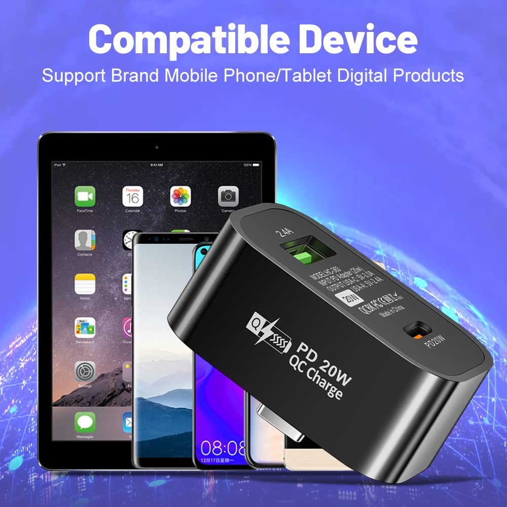 20W USB C Hub, [2Pack] PD 20W Fast Charge Dual Port USB Type C and 2.4a USB A, USB C Adapter Small USB Hub for iPhone/iPad/Airpods/MacBook Laptops (Black)