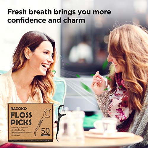 Natural Dental Floss Picks High Toughness Charcoal Toothpicks Sticks-Vegan,Eco-Friendly Sustainable Flossers for Teeth Cleaning (400 Count)
