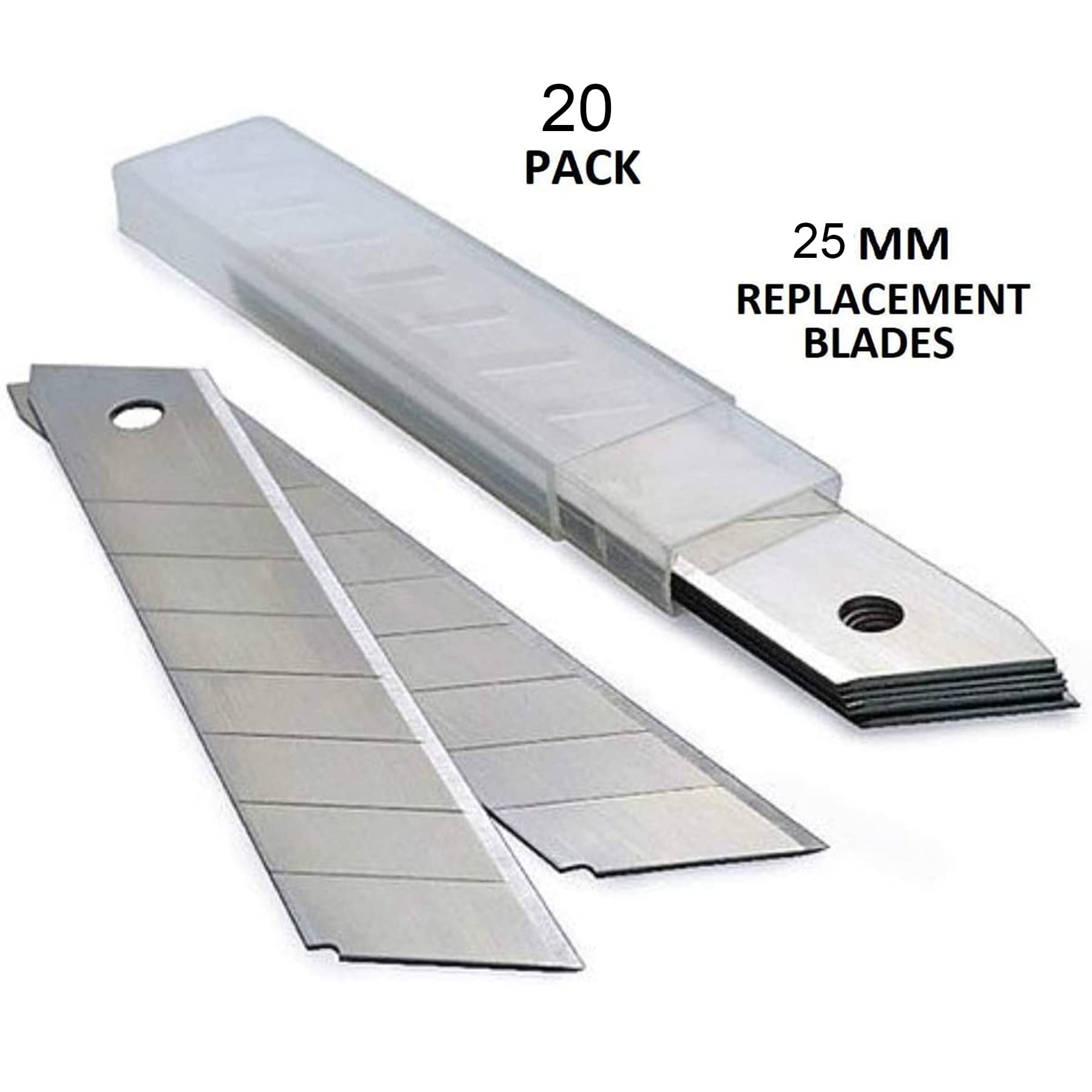 25MM Heavy Duty Utility Knife, Box Cutter SK-5 Retract Blades, Snap-Off Cutters with Rubber Grip for Cardboard, Boxes, DIY Crafts (20-Pack Replacement Blades)