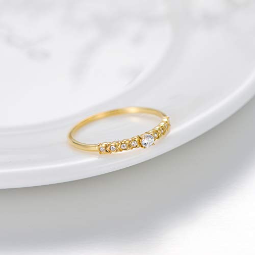 14K Gold Plated Sterling Silver CZ Simulated Diamond Stackable Ring Half Eternity Bands Engagement Ring for Women (14k gold plated - yellow, 11)