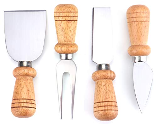 Bekith 8 Pieces Set Travel Cheese Knives with Wood Handle, Stainless Steel Cheese Slicer Cheese Cutter, 2 Cheese Knife, 2 Cheese Shaver, 2 Cheese Fork and 2 Cheese Spreader