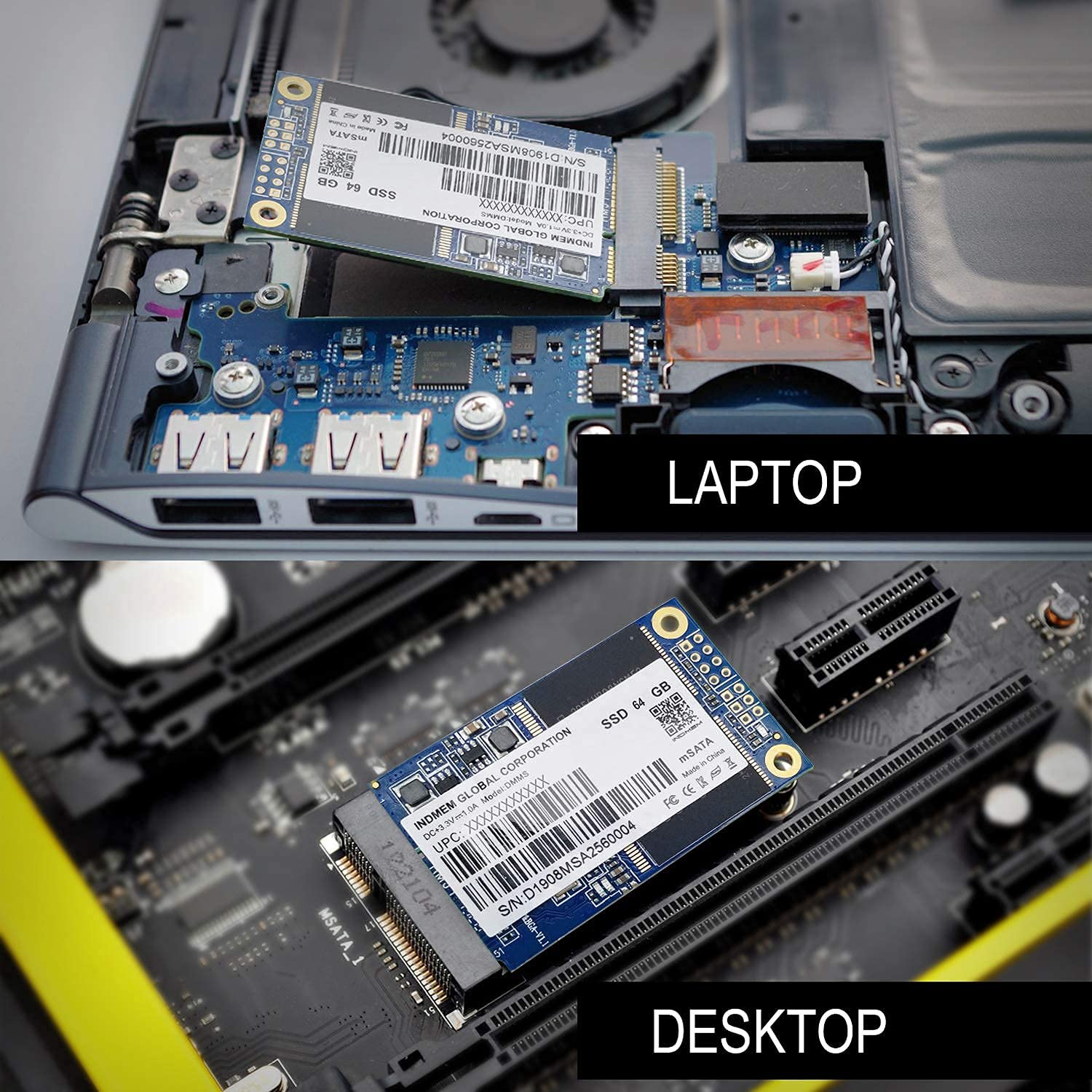 INDMEM mSATA to USB 3.0 Enclosure with 64GB mSATA SSD
