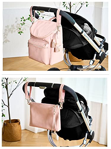 Comfy piks Diaper Bag Backpack, Vegan Leather Backpack with Baby Changing Pad, Stroller Straps and Carry Pouch, Convertible Baby Travel Bag with Insulated Pockets for Diapers, Bottles, Toys, Clothes