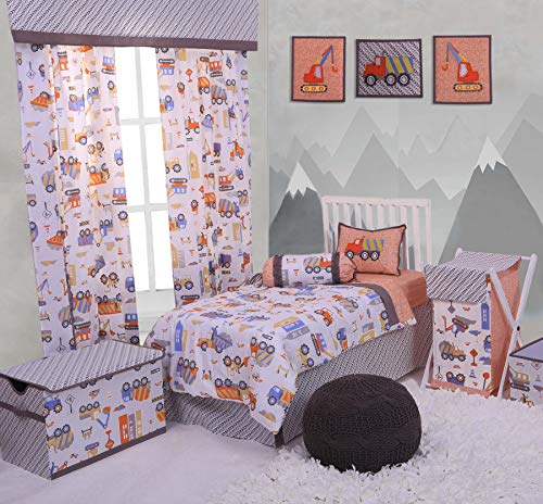 Bacati Construction Multicolor Boys Cotton 4 Piece Toddler Bedding Set 100 Percent Cotton Includes Reversible Comforter, Fitted Sheet, Top Sheet, and Pillow Case for Boys
