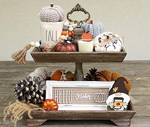 Felt Creative Home Goods Rustic Wood Two Tiered Tray, Rectangle 2 Tier Serving Tray for Coffee Bar, Kitchen Counter, Dining Room Table, Cupcake Stand, Holiday and Farmhouse Decor (Rustic Brown)