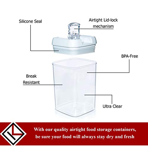 Kitchen Logic Airtight Food Storage Containers with Lids, Easy To Lock, Kitchen Pantry Organization and Storage Canister Set for Cereal, Pasta, Plus Labels, Marker, BPA-Free, 7 Piece Set (White Lids)
