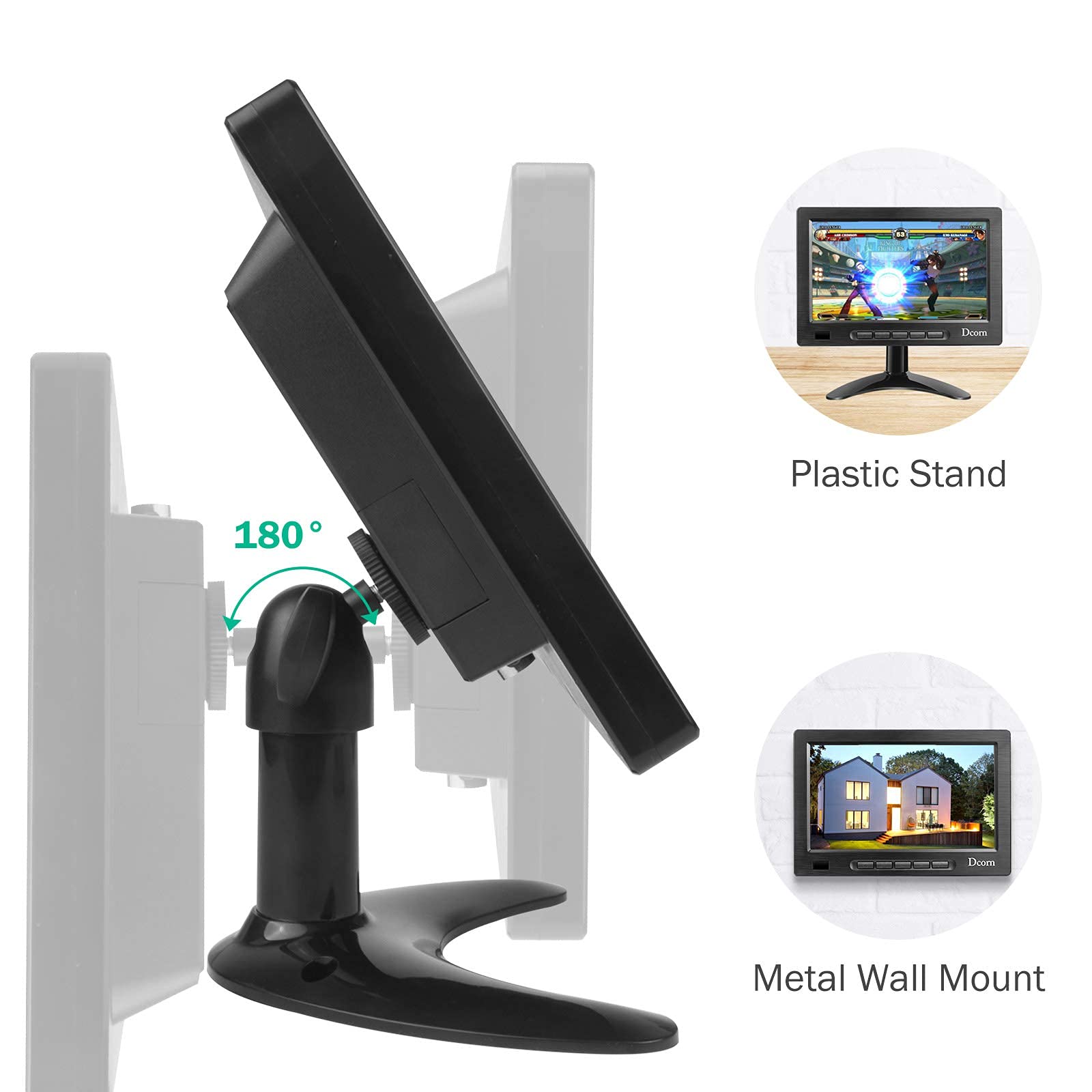 Dcorn 8 Inch Mini Monitor,Small HDMI Monitor 1280x720 16:9 IPS Metal Housing Computer Monitor Support HDMI/VGA/AV/BNC Input with Wall Bracket&Remote Control,178 Full Viewing w/Speaker