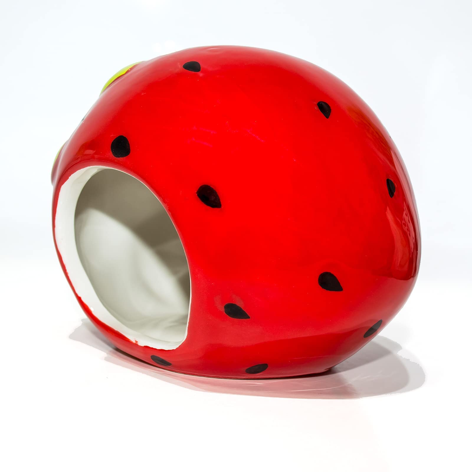 A/A Hamster Hideout Ceramic Pet House Cartoon Shape Hamster House Mini Hut Cage Critter Bath House for Chinchilla Hamster (Strawberry)