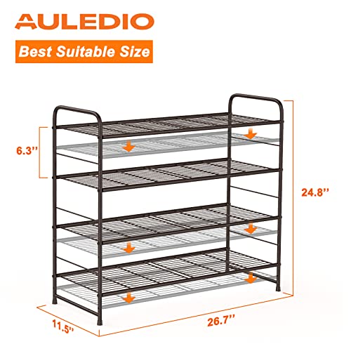 AULEDIO 4-Tier Shoe Rack,Stackable and Adjustable Multi-Function Wire Grid Shoe Organizer Storage,Extra Large Capacity, Space Saving, Fits Boots, high Heels, Slippers and More(Bronze)