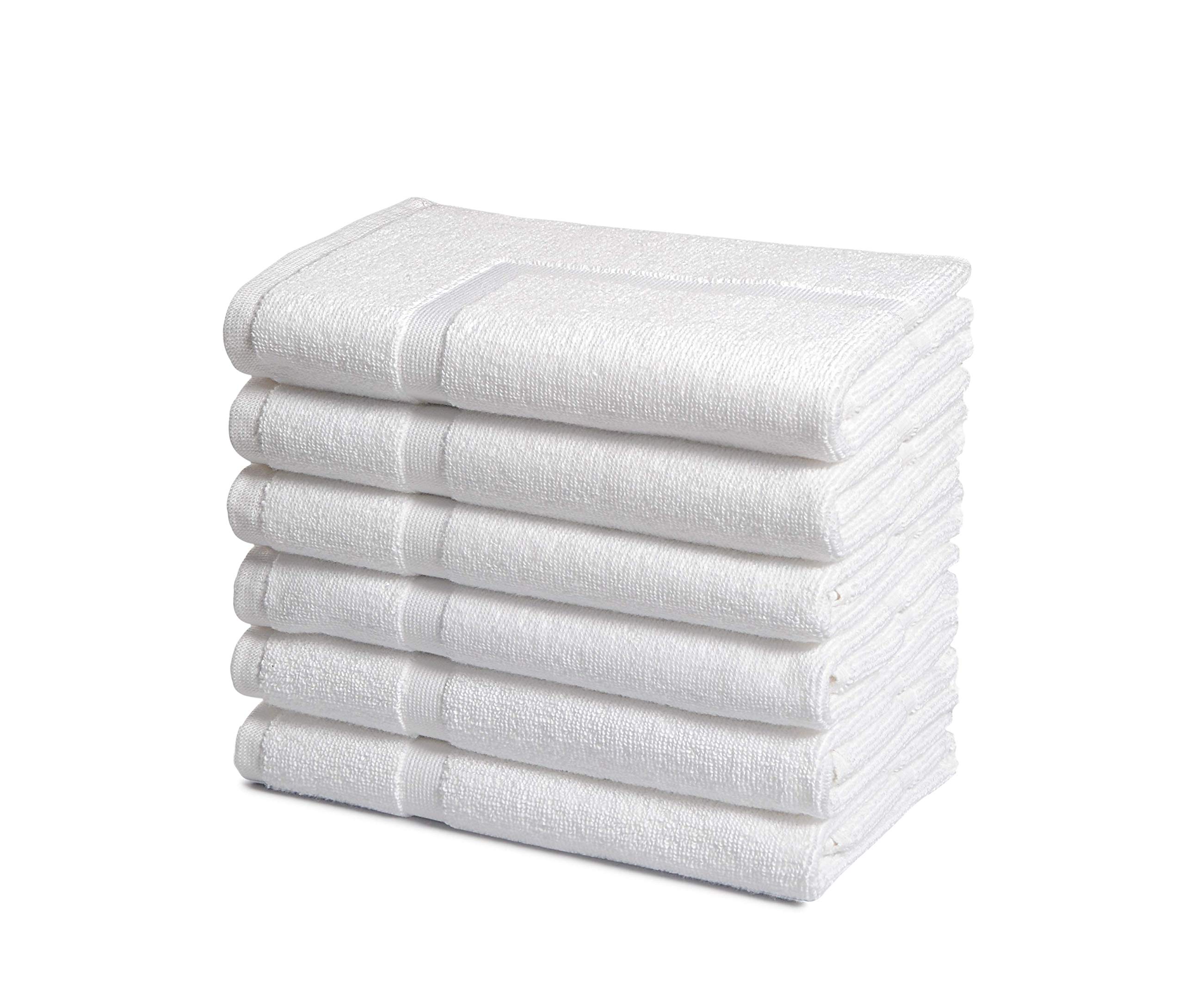 AmazonCommercial Premium 100% Cotton Bath Towel Mat Set, Pack of 6, 684 GSM, White, 30" x 20"