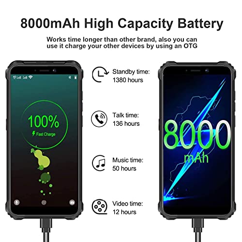 OUKITEL WP5 Pro Rugged Cell Phone Unlocked, 4GB +64GB 8000mAh Android 10 Smartphone IP68 Waterproof 5.5" HD+ Triple Camera Global Version 4G LTE GSM AT&T T-Mobile Metro PCS Face ID Fingerprint