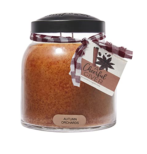 A Cheerful Giver — Autumn Orchards - 34oz Papa Scented Candle Jar with Lid - Keepers of the Light - 155 Hours of Burn Time, Gift for Women, Brown