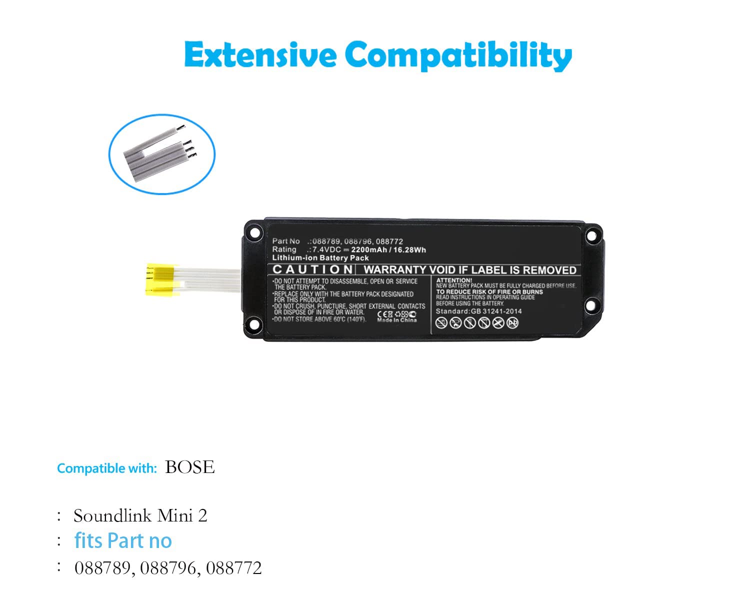 C S Replacement Battery for BO-SE Soundlink Mini 2, fits Part no 088789 088796 088772 2200mAh