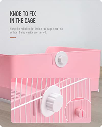Baffect Rabbit Litter Box, Plastic Bunny Toilet Box with Removable Tray, Guinea Pig Corner Litter Cage for Small Adult Pet (Pink)