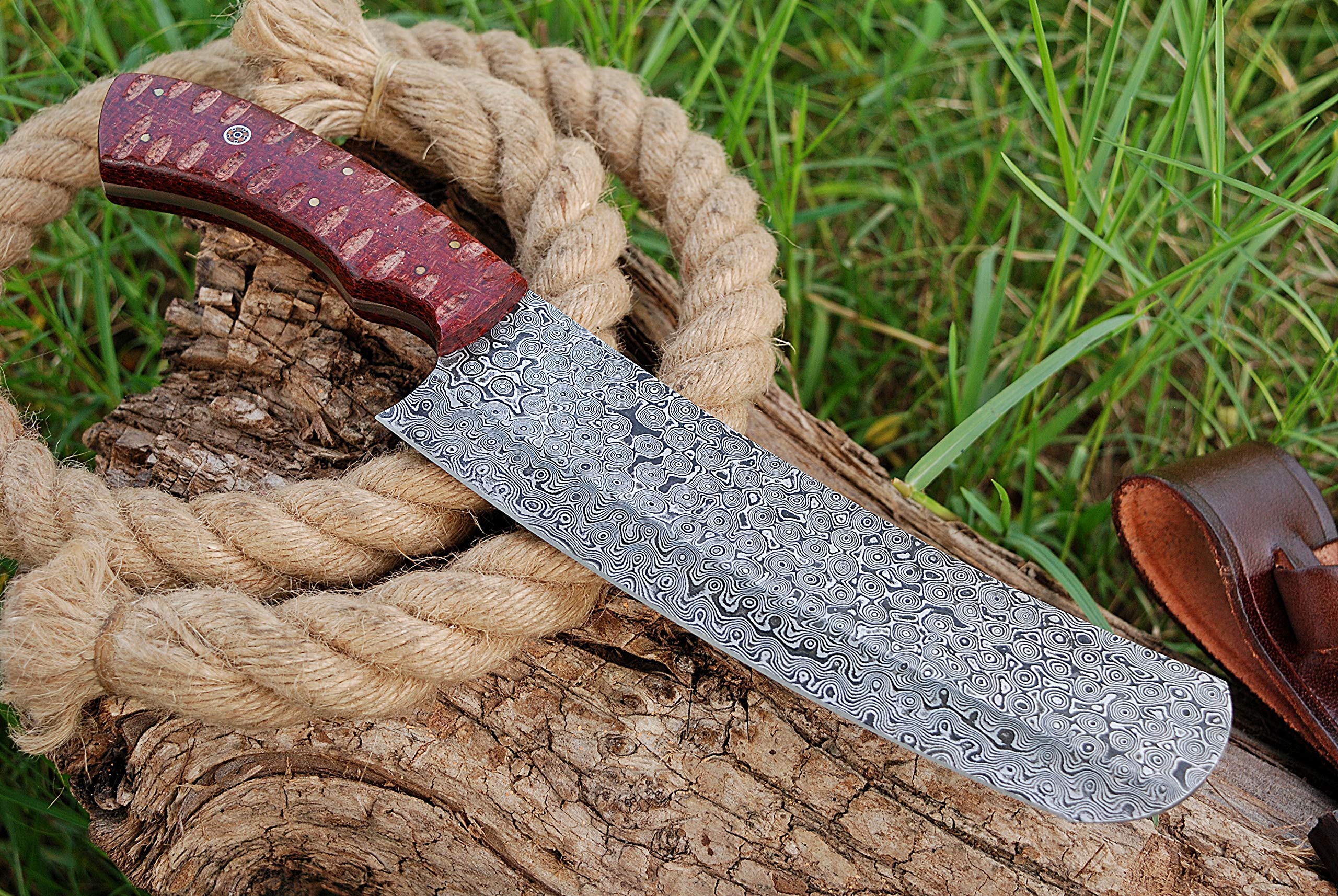 Damascus Steel Meat Cleaver Knife, Chef Knife, Butcher Knife - Multipurpose Sharp Knife, Kitchen Knife For Meat, Vegetable Cleaver & Damascus Cleaver Knife with Micarta Handle & Knife Sheath