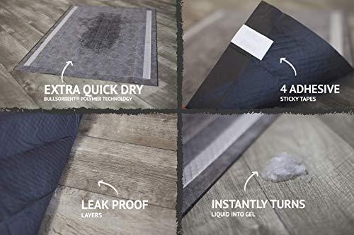 Bulldoglogy Carbon Black Puppy Pee Pads with Adhesive Sticky Tape - Extra Large Charcoal Housebreaking Dog Training Wee Pads (24x35) (40-Count, Black)
