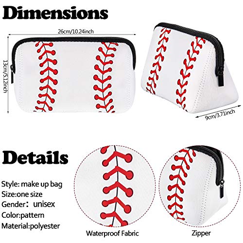 Boao 2 Pieces Softball Bag Softball Print Makeup Bag Baseball Travel Cosmetic Waterproof Pouch with Zipper(10.24 x 5.12 x 3.7 Inch,White)