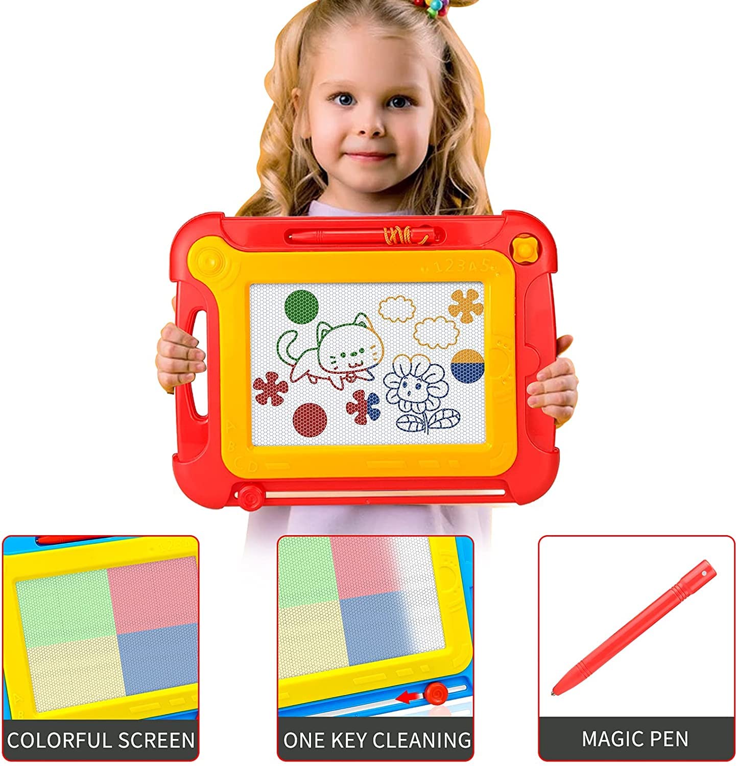 2 Pack Medium Magnetic Drawing Board, Learning Toys for Toddlers 1-3 2-4 Drawing Game, Colorful Magnetic Drawing Doodle Board Pad Tablet for Kids Adults Educational & Art Activities