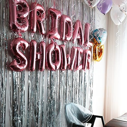 3 Pack Silvery Foil Fringe Backdrop Curtains,3.3 ft x 8.2 ft Silvery Door Streamers ,Silvery Gold foil Fringe Curtain Backdrop,for Photo Background Party Decorations, Graduation Decorations
