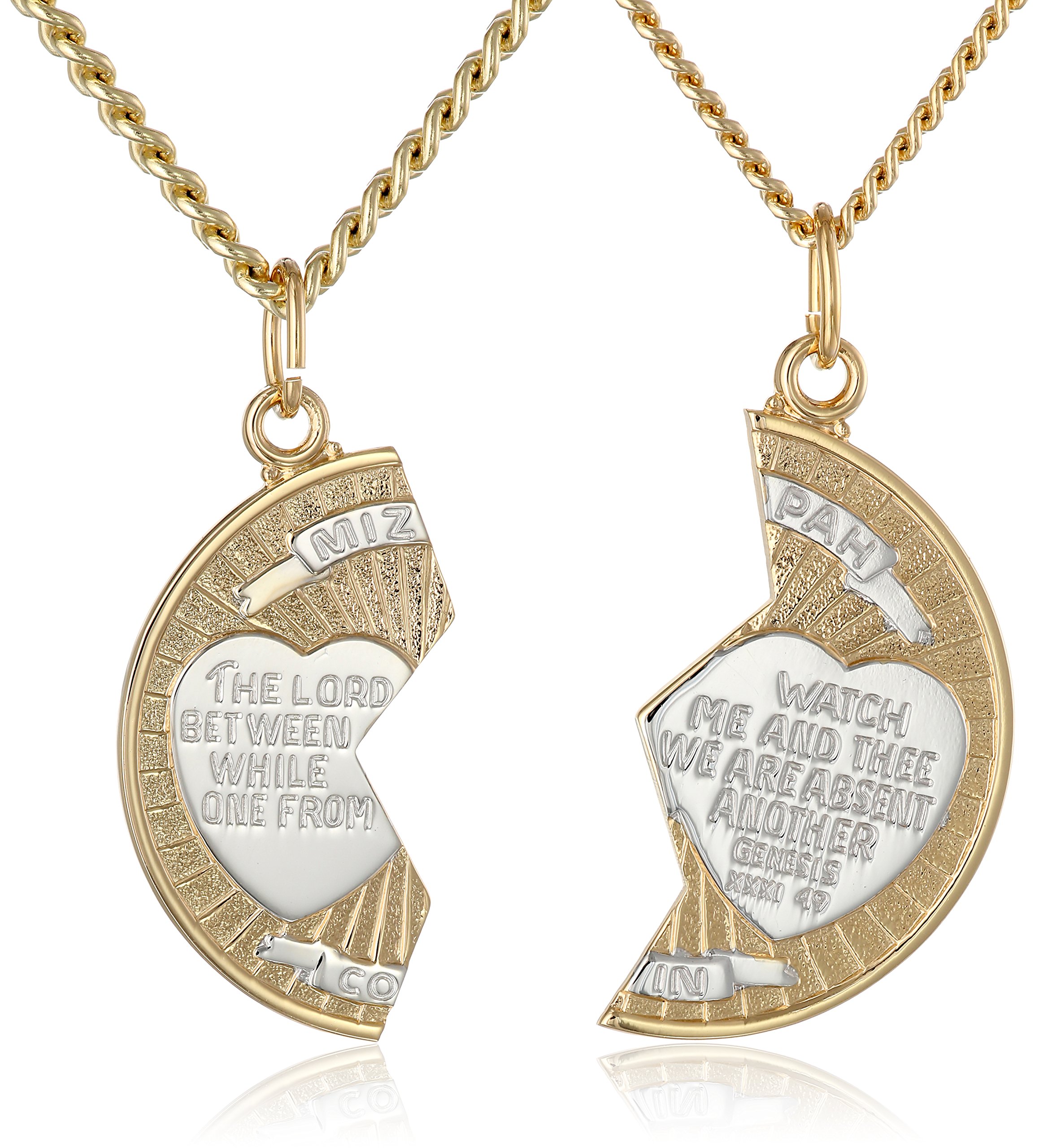 14k Gold-Filled Two-Tone Round Mizpah Pendant Necklace with Stainless Steel Chains, 20" and 24"