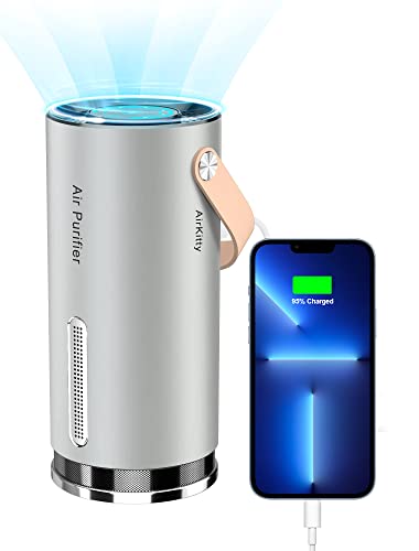AirKitty Car Air Purifier, 3 in 1 Air Purifiers of UVC Light, Plasma Generator, Aviation Aluminum Enclosure,Siutable for Car, Office, Desktop, Small Room and Travel (Silver)