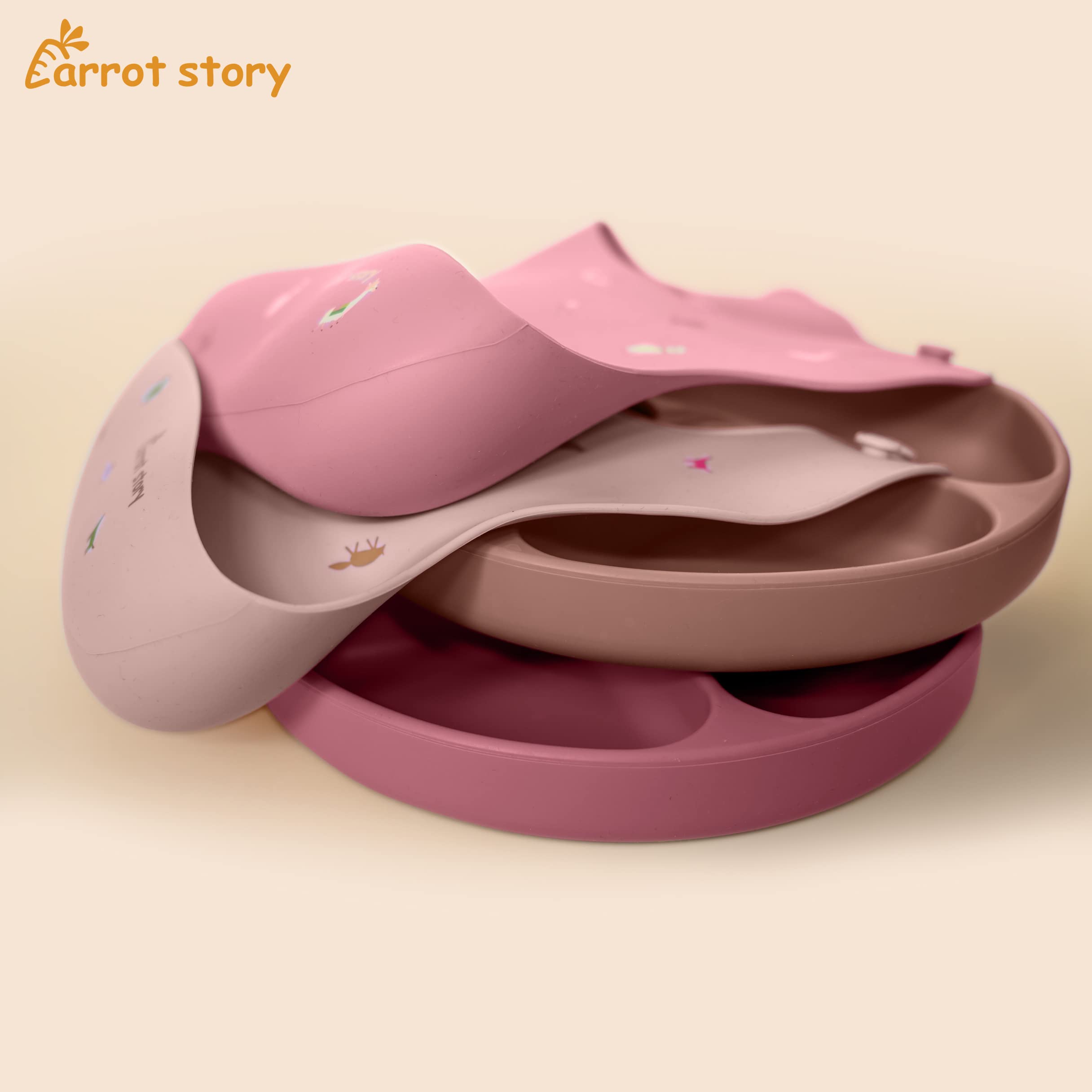 Carrot story 100% Silicone Suction Baby Toddler Plate, 2-Pack, Waterproof Washable Plate, BPA Free, Microwave/Dishwasher Safe (Sweet)