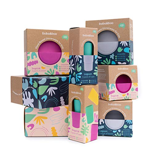 bobo&boo Plant-Based Cups for Kids – Melamine and BPA Free - Microwavable and Dishwasher Safe - Eco-Friendly Toddler Drinking Cup Set - TROPICAL 10oz