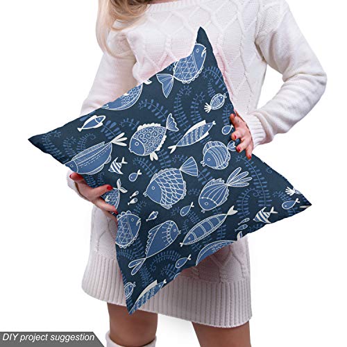 Ambesonne Ocean Fabric by The Yard, Sealife Marine Navy Image Tropic Fish Moss Leaves Art Print, Decorative Fabric for Upholstery and Home Accents, 1 Yard, Blue Indigo