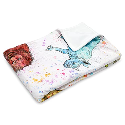 Colorful Animal Baby Blanket | 30 x 40 Inch | Extra Soft Minky Fleece | Unique Watercolor Design