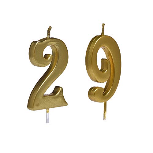 Bailym Gold 29th Birthday Candles, Number 29 Cake Topper for Birthday Decorations