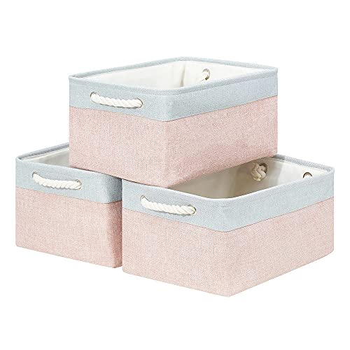 Yimi's Dream Foldable Storage Basket, [3-Pack] Storage Bin for Gifts Empty, Fabric Storage Baskets for Shelves with Handles, Pink Storage Bins for Organization (GlacierGrey & Pink, 15Lx11Wx8H inch)