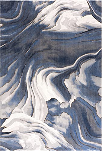 Abani Sand Wave Print Modern Blue & Grey Dining Room Rug - Non-Shedding 5β3β x 7β6β (5'x8') Rugs Multicolor Swirl Pattern Area Rug