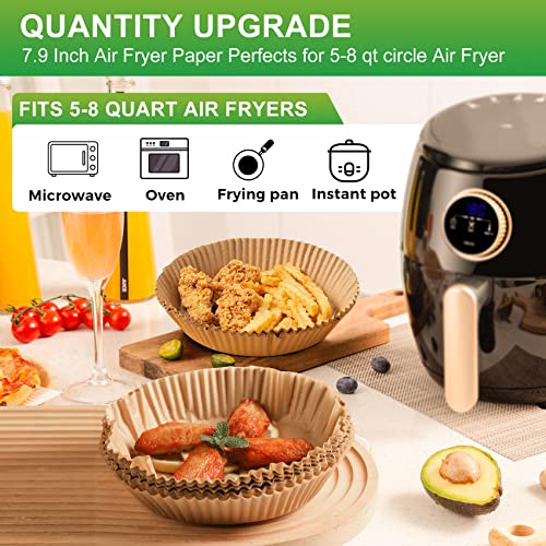 Air Fryer Disposable Paper Liners: 125Pcs 8In Parchment Paper Food Grade Baking Liner for 5-8 QT Airfryer Basket