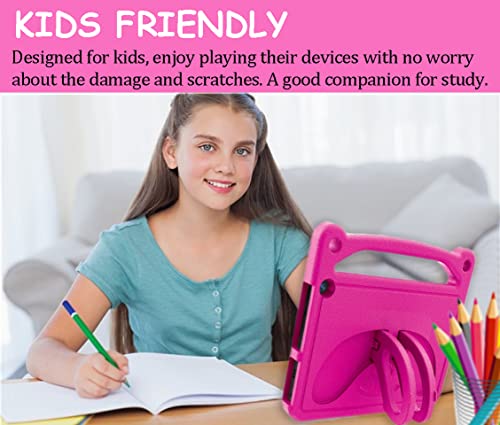 All-New Fire 7 Tablet case(2022 Release),Fire 7 Tablet case for Kids, Riaour Light Weight Shockproof Kid-Proof Protective Cover with Handle Built-in Foldable Kickstand for Amazon fire 7 Tablet,Rose