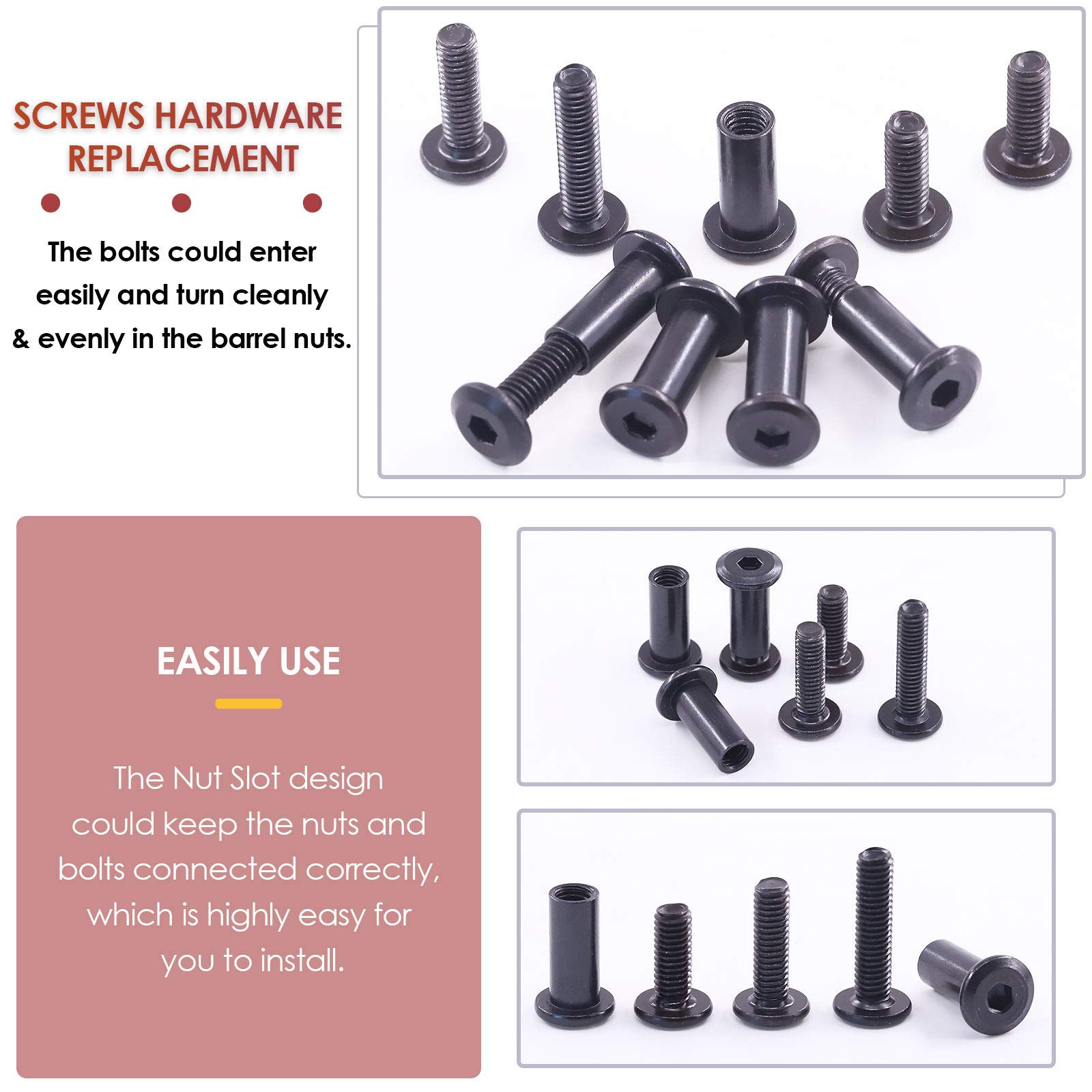 Hilitchi 120Pcs M6 Hex Drive Socket Cap Bolts Kit Countersunk Head Screws Bolts Dowel Barrel Nuts Crib Bolts Nuts Assortment Kit for Furniture Hardware Fitting (16/20/25/30/35mm)