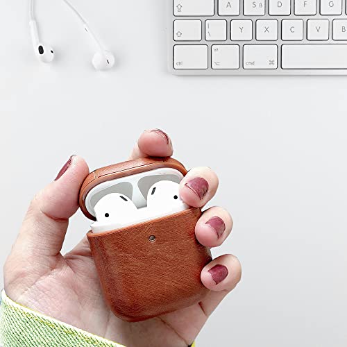 Victory Furrier AirPods Case Cover for AirPod Premium Leather with Keychain Shockproof Protecting & Supports Wireless Charging, (Dark Brown)
