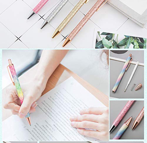 4pcs Glitter Metal Retractable Ballpoint Pen Bling Rose Gold Click Ballpoint Pens Black Ink Medium Point 1mm for School Writing,Wedding Birthday Gift Pen