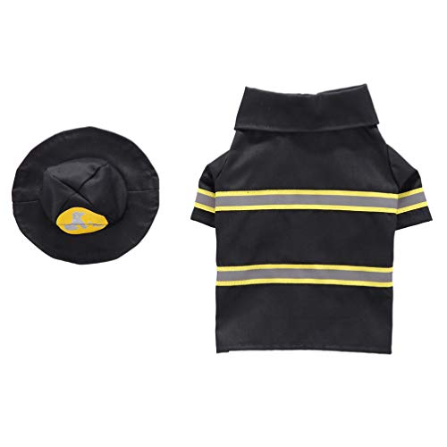 balacoo 1 Set Dog Firefighter Costume Dog Cat Cosplay Fireman Apparel Puppy Jacket Coat with Firefighting Hat Size M Black