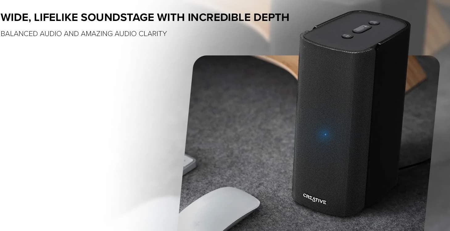 Creative Labs 51MF1690AA002 T100 2.0 Bluetooth Speaker System - 40 W RMS - 50 Hz to 20 kHz - USB - Compact Hi-Fi Wireless Desktop PC Speakers (Renewed)