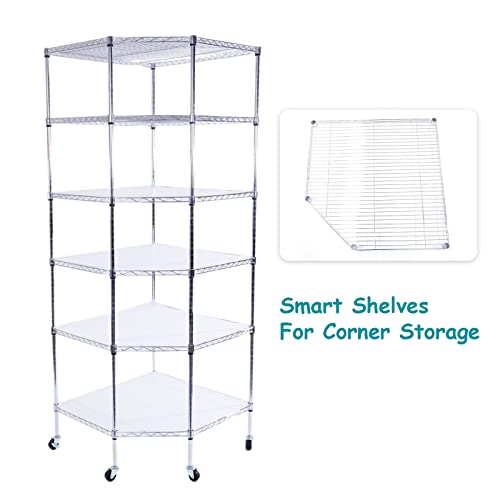 BELANITAS 6 Shelf Corner Wire Shelf Corner Metal Shelf Storage Steel Shelves for Storage Unit Metal Shelf Wire Rack, 26.77" L x 26.77" W x 70.87" H,Silver