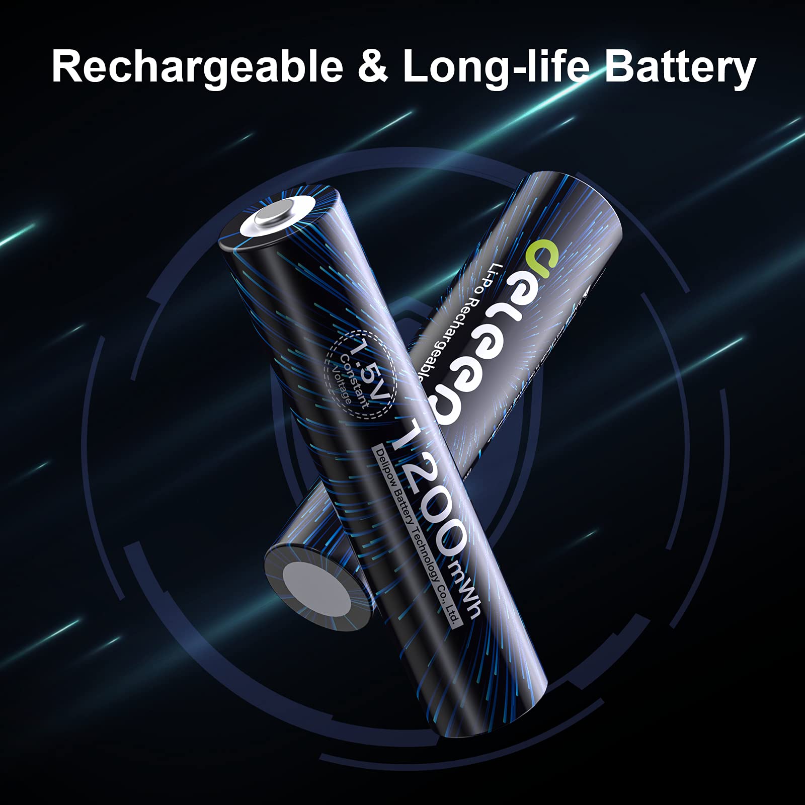 Deleepow Rechargeable AAA Batteries 1.5V 1200mWh Lithium AAA Batteries Triple A Batteries with 1.5H Fast LCD Charger, 1500 Cycles, 4-Pack