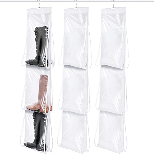 3 Pcs Hanging Boot File Clear Boots Hanging Storage Hanging Closet Shoe Organizer 3 Pair Tall Boot Hangers Plastic Boot Holder with 6 Pockets to Keep Them Straight for Closet Men's and Woman's Shoes