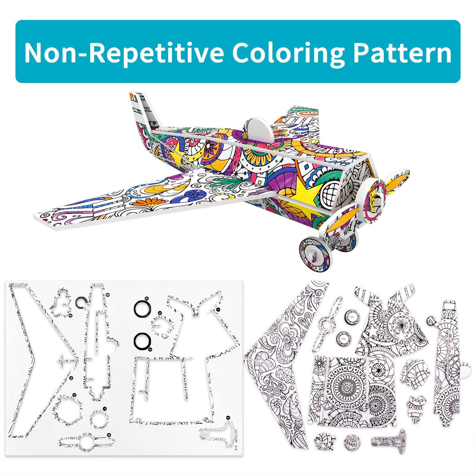 3D Coloring Puzzle Set, 4 Animals Puzzles with Pen, DIY Arts and Crafts for Girls Boys Age 6 7 8 9 10 11 12 Years Old(4 Pack)