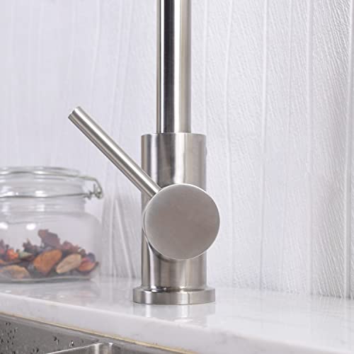 Trywell Single Hole Kitchen Faucet Prep Bar Sink Tap One Handle Lever Brushed Solid Stainless Steel 360 Rotating Gooseneck Cold Hot Mixer Water