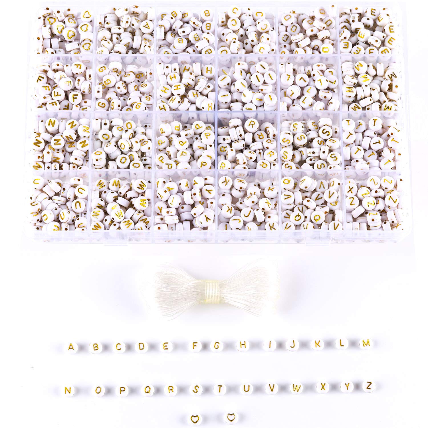 1680PCS Acrylic White and Gold Round Circle Letter Beads for Bracelets Alphabet Beads for Jewelry Making Name Bracelet Kit (Acrylic)