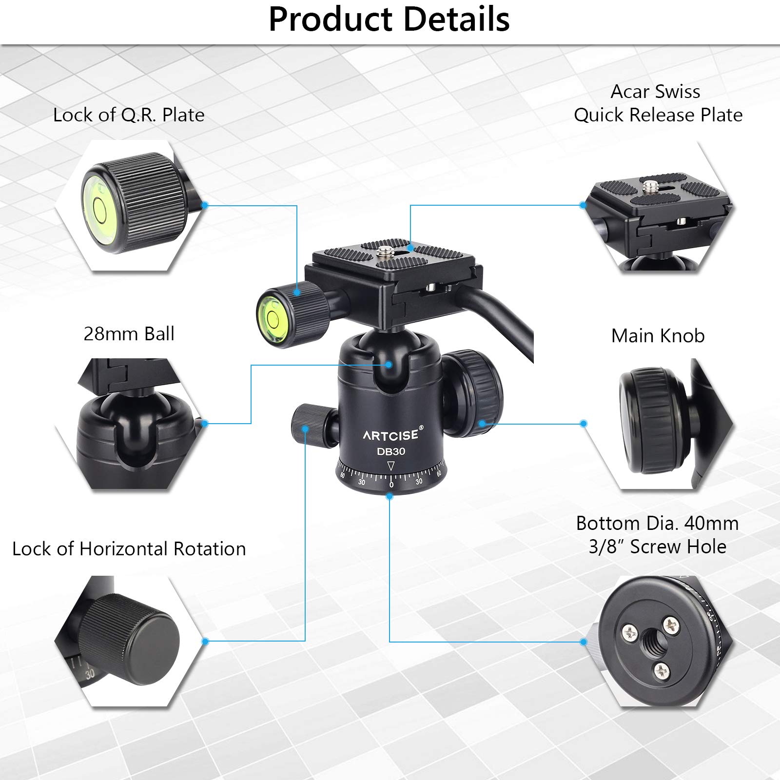 Ball Head with Handle All Metal CNC Panoramic Tripod Ball Head Camera Mount Ball Head with Two Quick Release Plates for Tripod, DSLR, Camcorder, Telescope，Max Load 22lbs/10kg（Black）