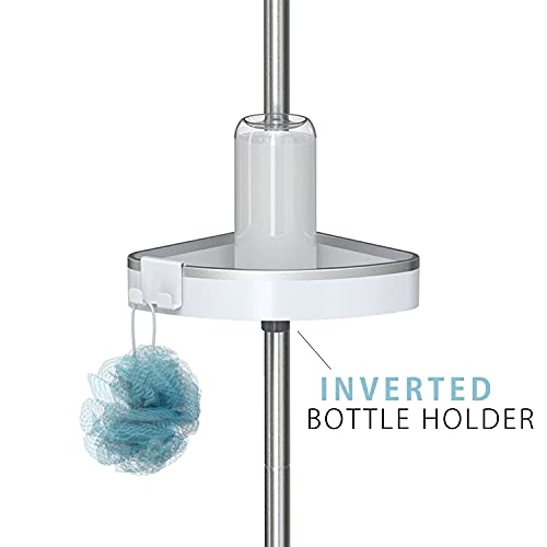 Better Living Making Life A Little Easier HiRISE 4 Corner Standing Shower Caddy 9 Foot Tension Pole Rust Proof Aluminum Shower Organizer with Adjustable Baskets and Bonus Fog Resistant Mirror, White