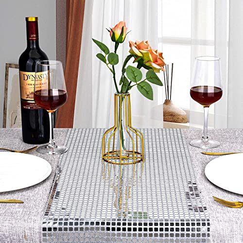3 Packs 12 x 108 Inches Disco Party Table Runner Mirror Silver Foil Table Runner Glitter Table Cover Sparkle Sequin Tablecloth for 70s 80s Disco Dance Party Wedding Bachelorette Home Table Decorations