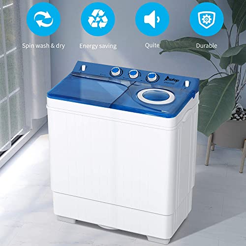 26Lbs Portable Washing Machine and Dryer, Twin Tub Portable Washer Dryer Combo with Drain Pump, Semi-Automatic 18Lbs Washer Mini Laundry Machine with 8Lbs Spinner for Dorms, Apartments, RVs, Blue