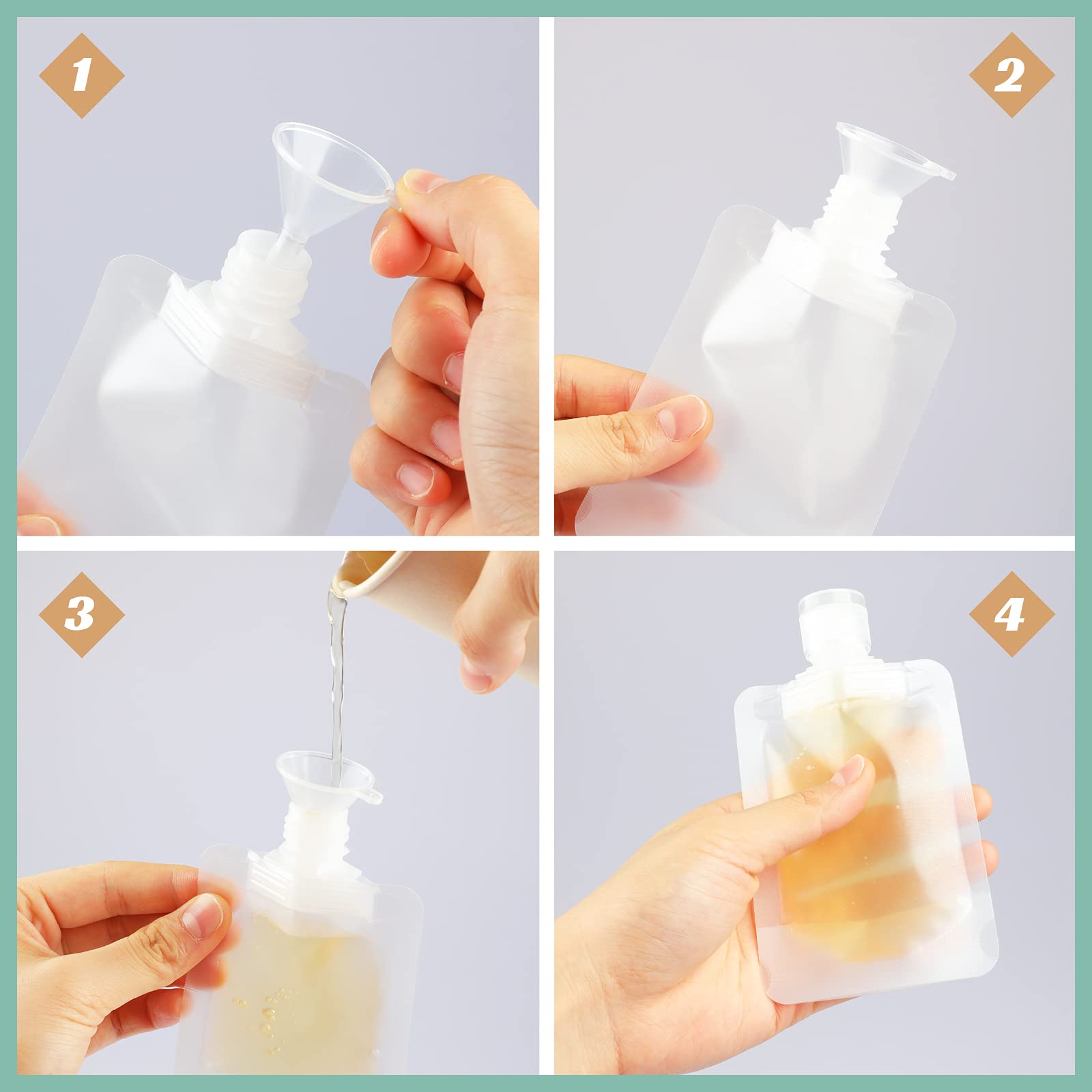 IETONE 10 Pieces 100 ml Transparent Clamshell Packaging Bag Plastic Stand Up Spout Pouch Portable Travel Fluid Makeup Packing Bag for Lotion/Shampoo/Face Cream/Hand Soap/Mask Mud